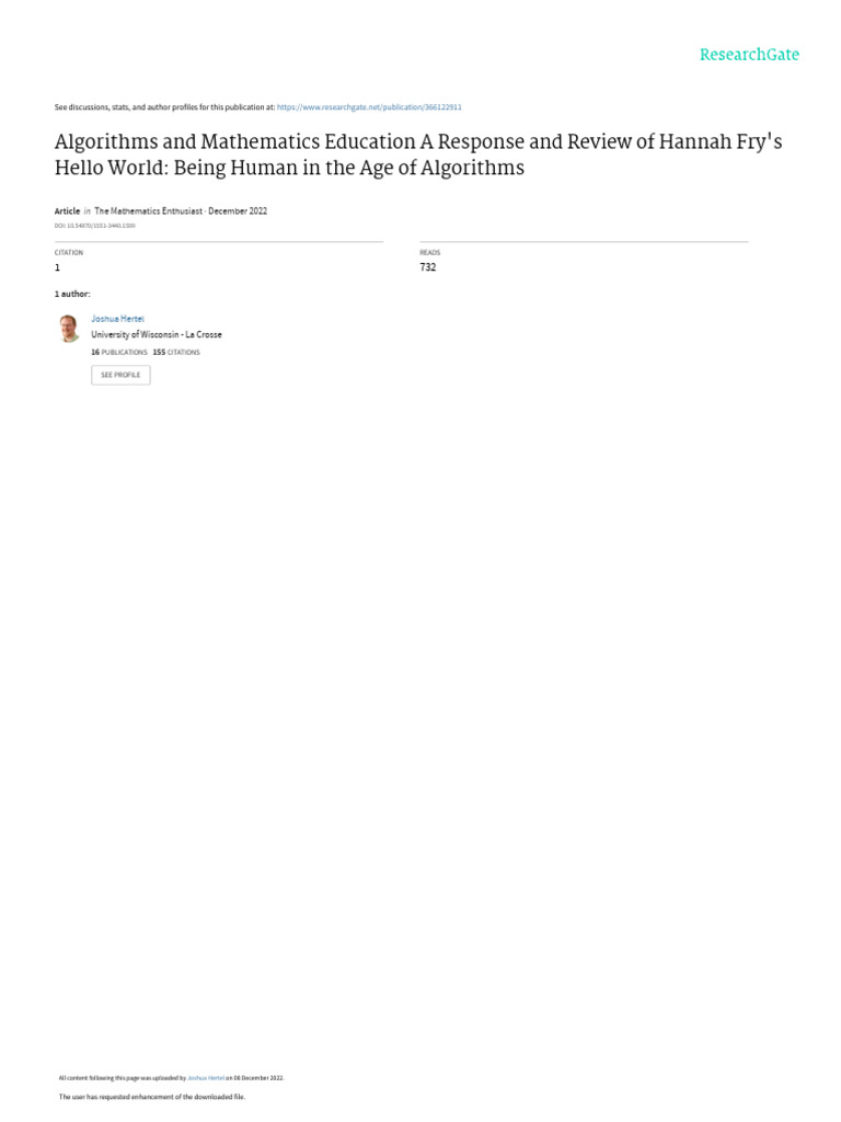 Algorithms and Mathematics Education A Response and Review of Han | PDF ...