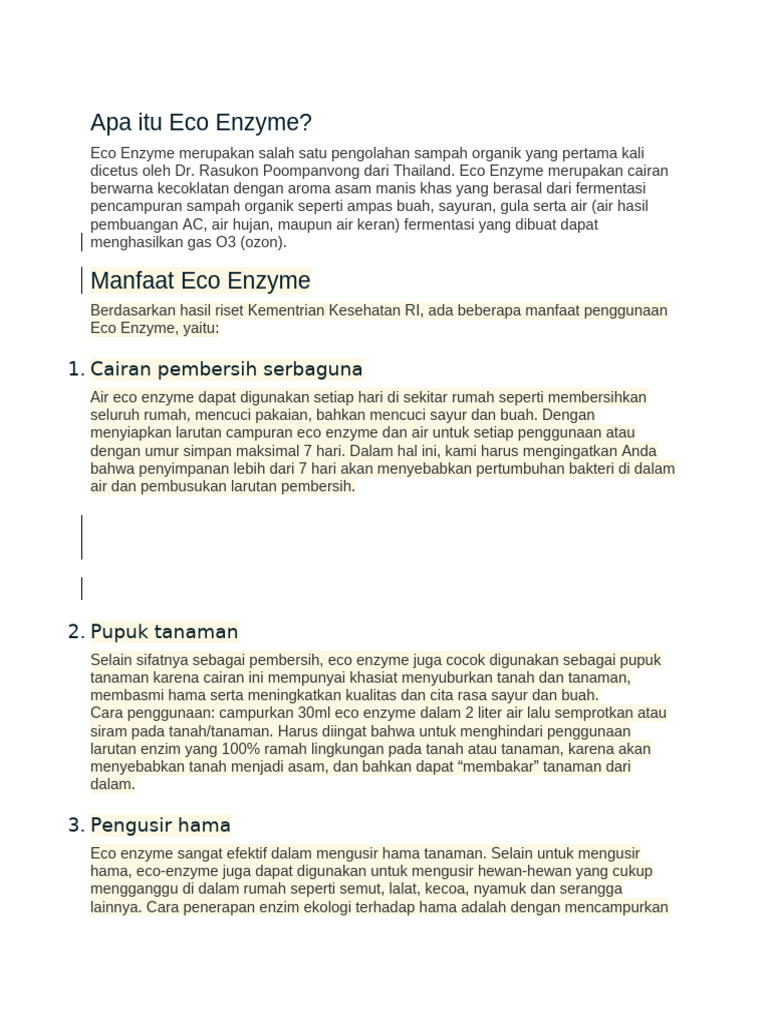 Apa Itu Eco Enzyme | PDF | Kesehatan Holistik | Teknologi & Rekayasa