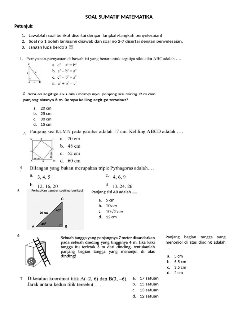 Soal Sumatif Matematika Kelas 8 | PDF