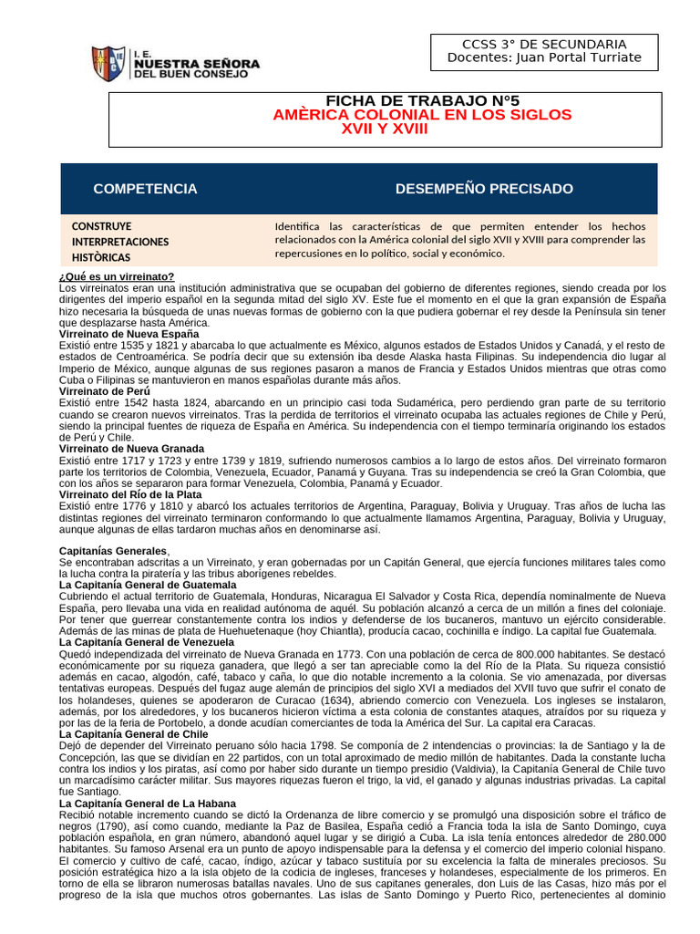 FTN°5 - CCSS - 3°sec. - II BIMESTRE | PDF | Nueva españa | Imperio español