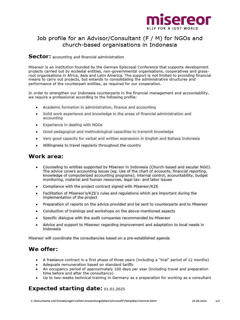 Advisor for NGO Financial Management in Indonesia | PDF | Non ...