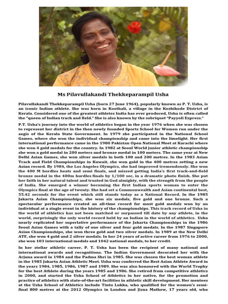 Profile-Ms P T Usha | PDF | Olympic Games | Summer Olympic Games