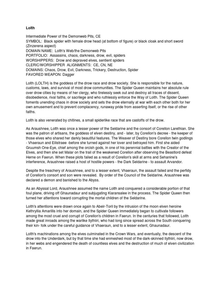 Lolth and Eilistraee: Drow Deities Explained | PDF | Drow (Dungeons ...