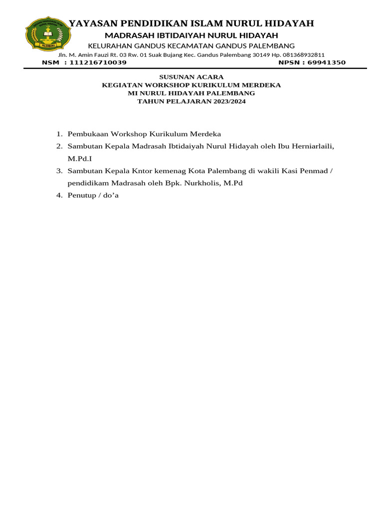 SK Workshop Kurmer Nurmawati 2024 | PDF