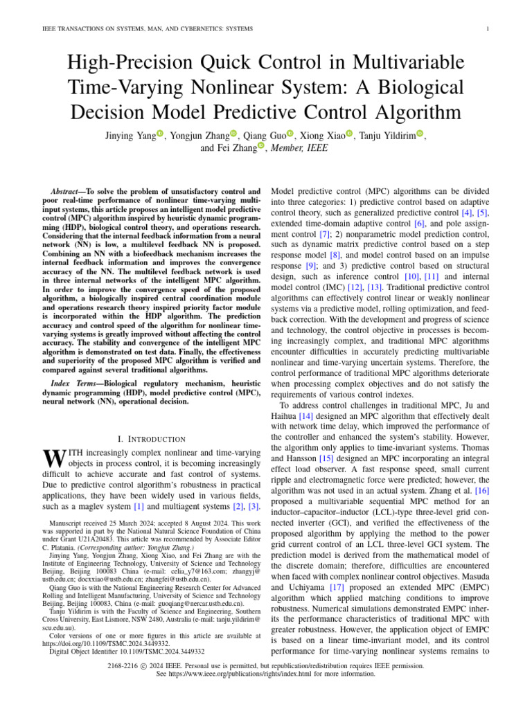 High-Precision Quick Control in Multivariable Time-Varying Nonlinear System A Biological ...