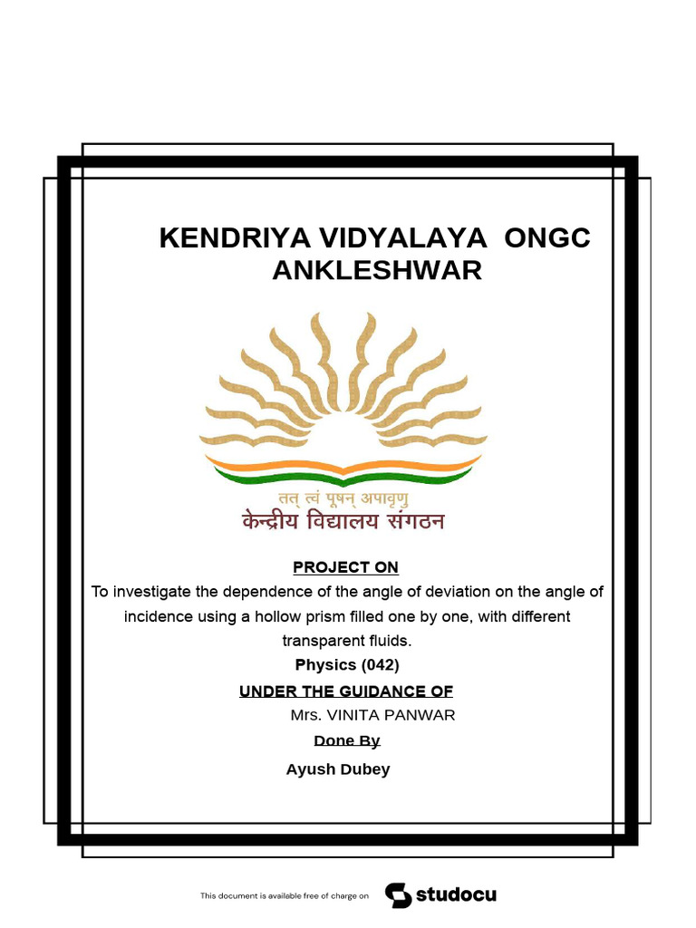 Physics Investigatory Project | PDF | Refraction | Refractive Index