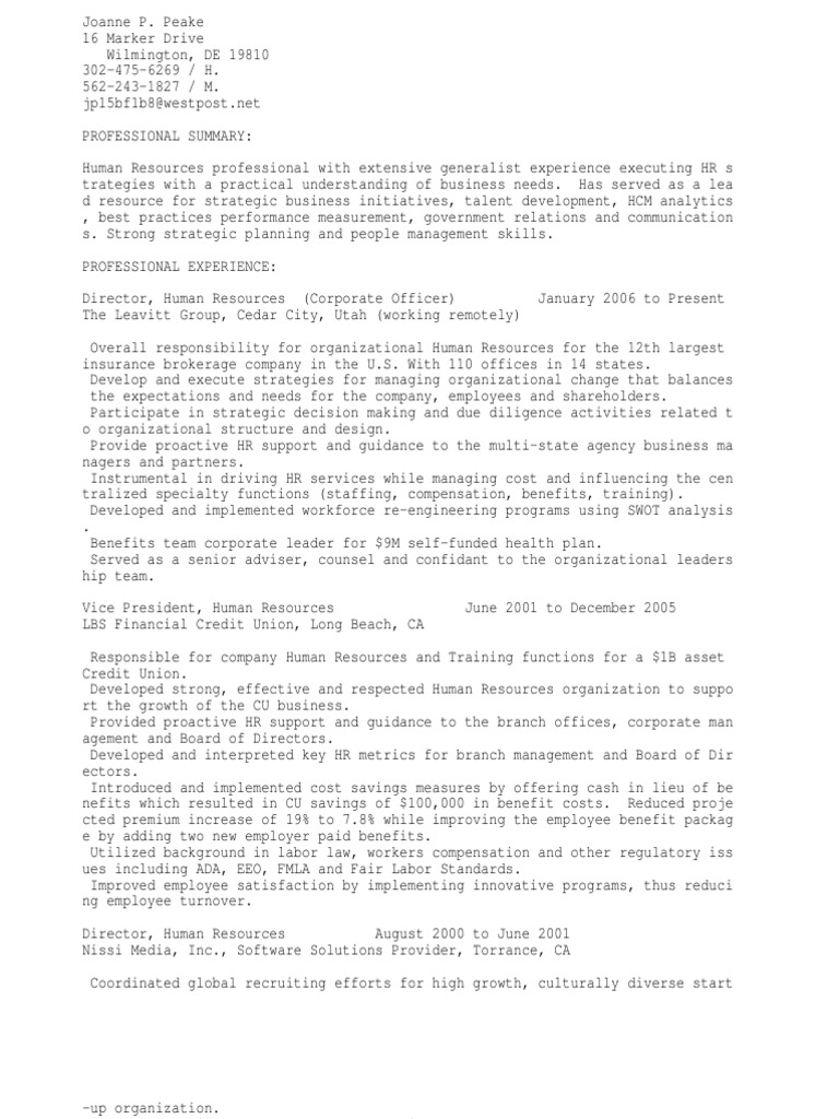 Senior Director of Human Resources | PDF | Human Resource Management ...