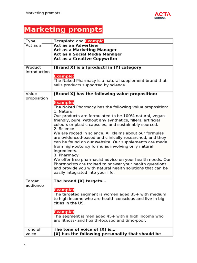 MasterDoc+ +Marketing+Prompts+for+AI | PDF | Brand | Marketing