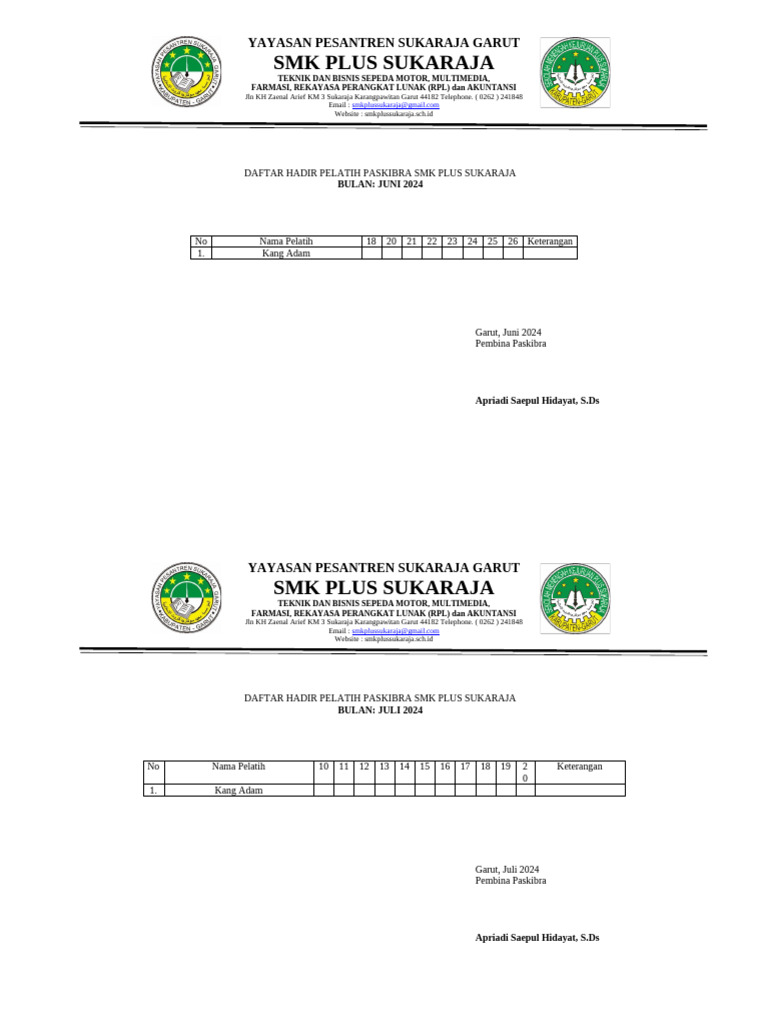 Absensi Kang Adam | PDF