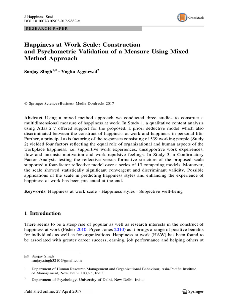 Measuring Happiness at Work Scale | PDF | Flow (Psychology) | Akaike ...
