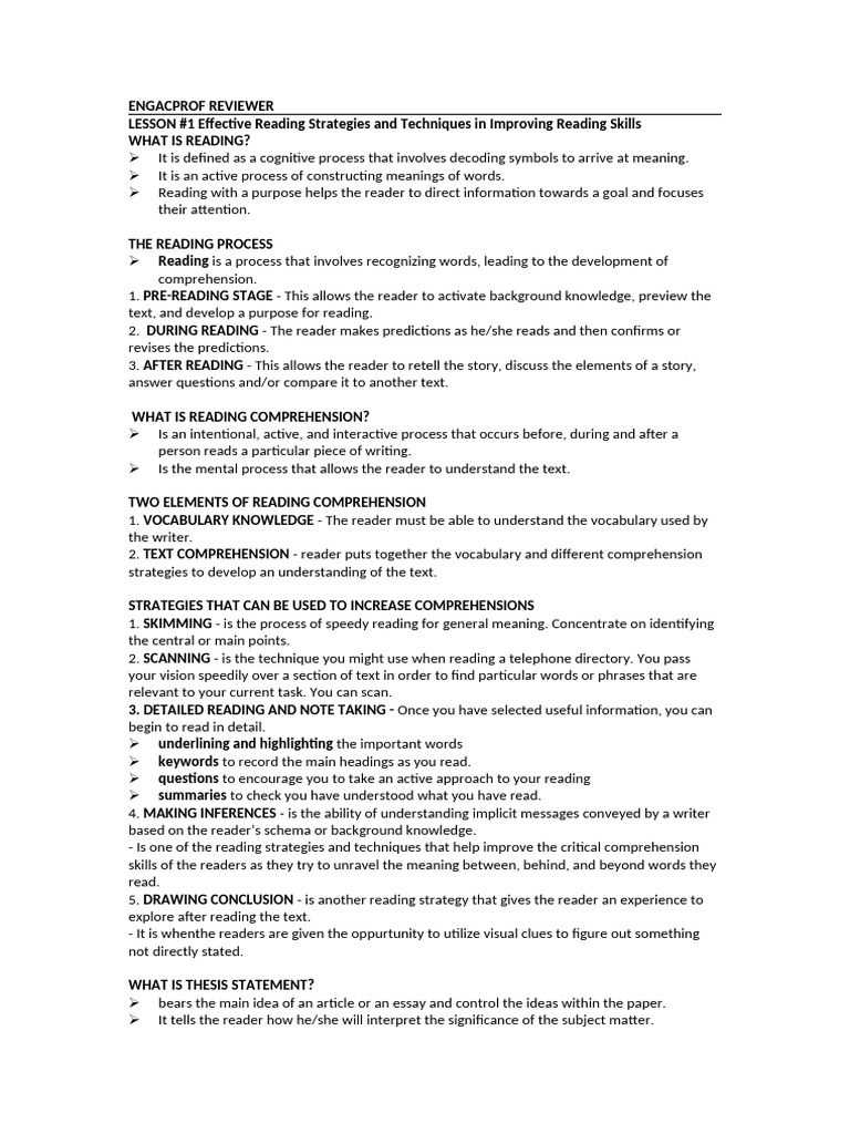 Engacprof Reviewer | PDF | Reading Comprehension | Cognition
