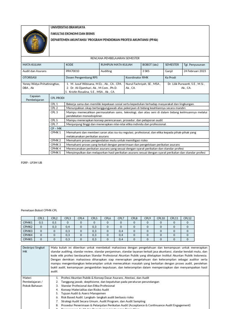 RPS Obe Audit Asurans | PDF | Teknologi & Rekayasa