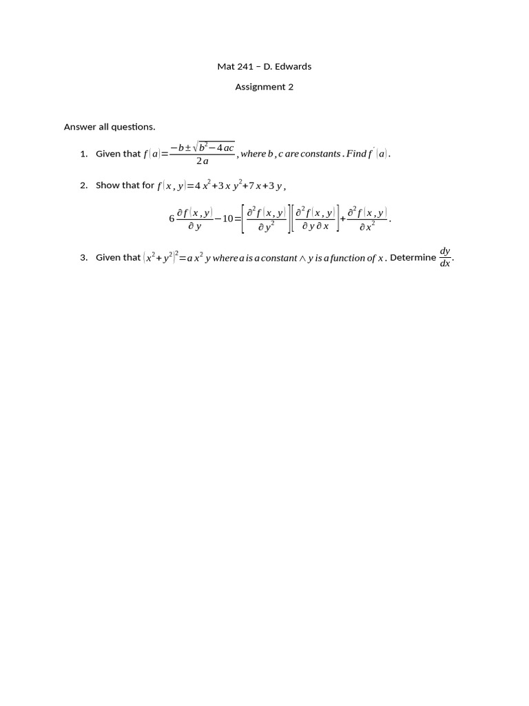 Assignment 2 - Differentiation | PDF