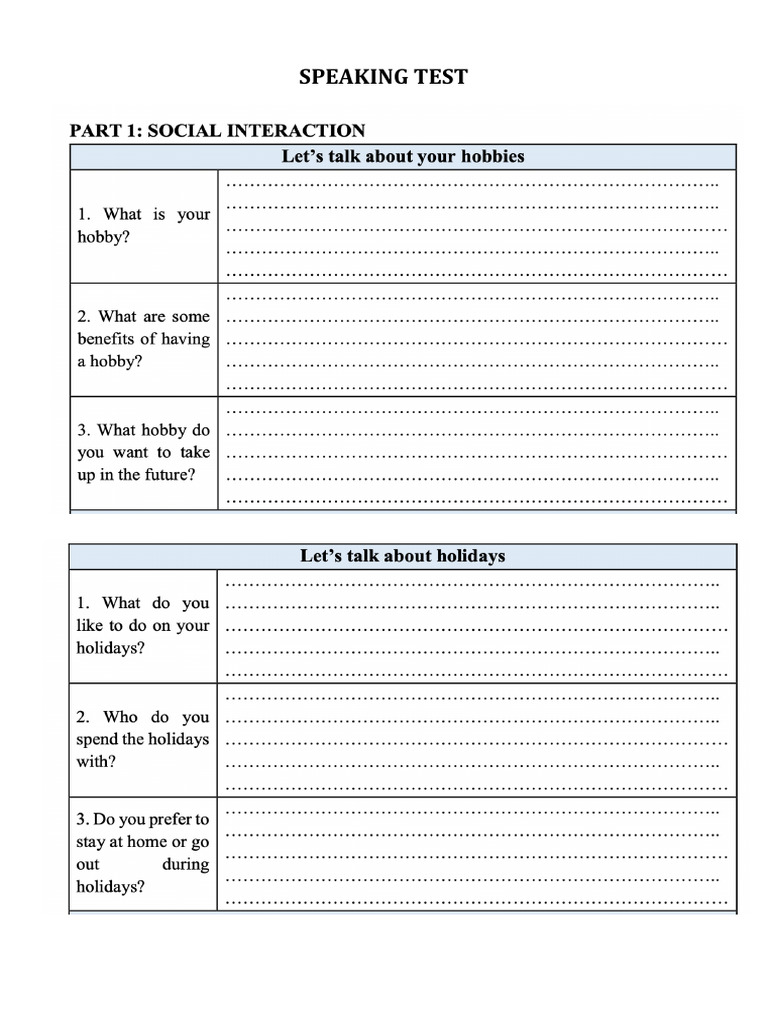 Speaking Test B1 | PDF