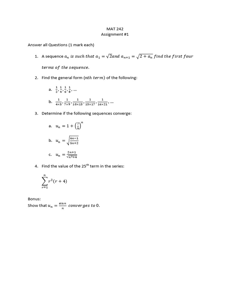 MAT 242 Assignment 1 | PDF