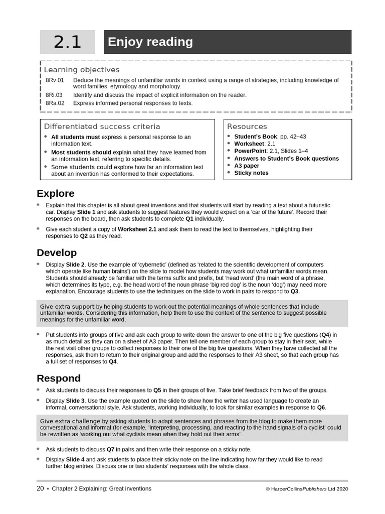 Stage 8 - 2.1 - Lessonplan Collins Y8 Teacher's Guide | PDF | Word ...