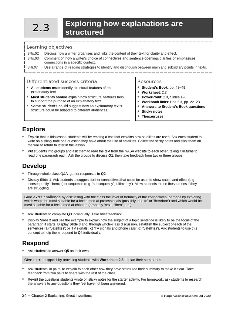 Stage 8_2.3_lessonplan Collins Y8 Teacher's Guide | PDF | Human Communication
