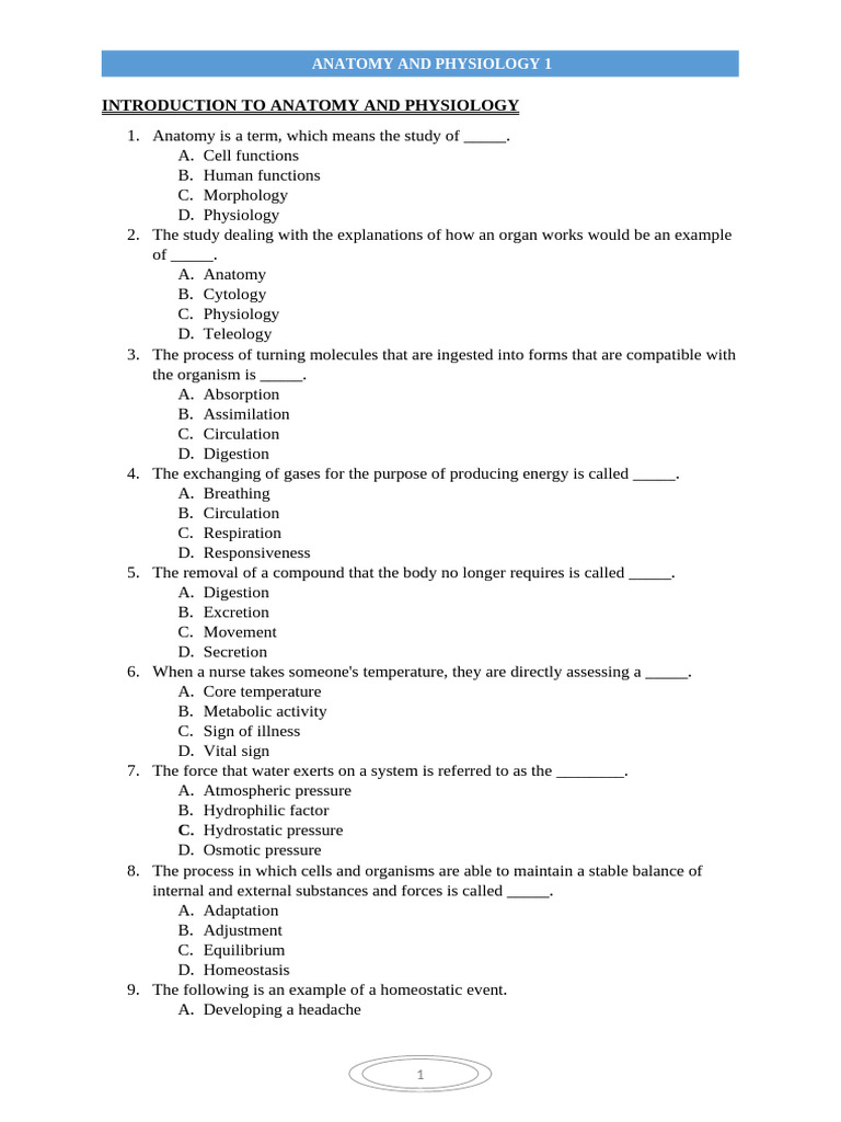 Human Anatomy and Physiology 1 MCQ | PDF | Epithelium | Cell Membrane