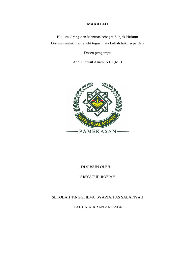 Hukum Orang: Subjek Hukum Perdata | PDF