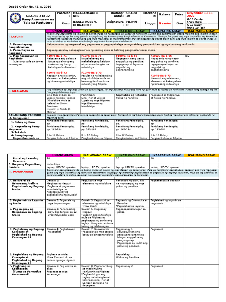 DLL FILIPINO 10-Aralin 2.6 | PDF
