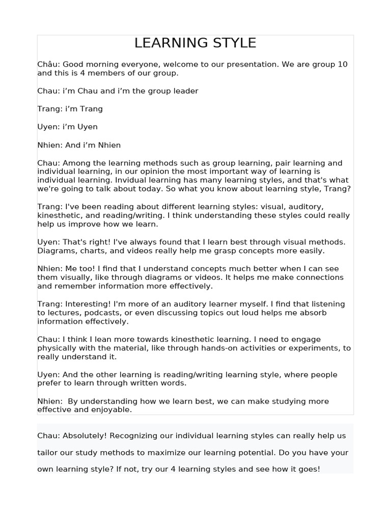 Learning Style | PDF