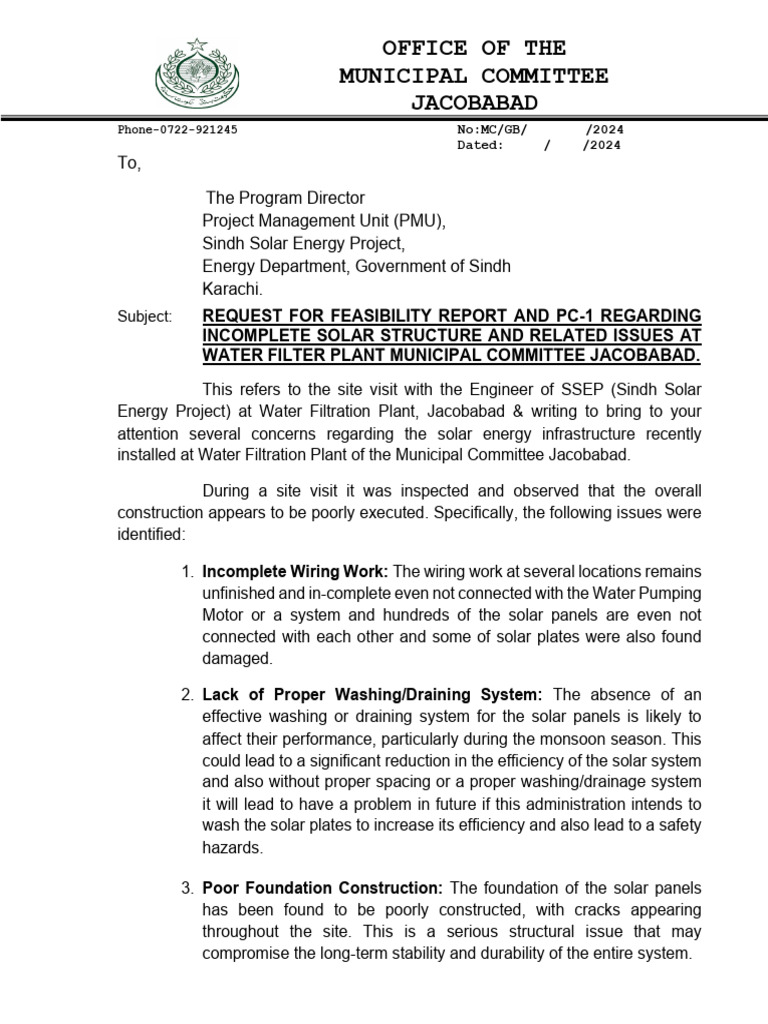 Letter Energy Dept Karachi. | PDF