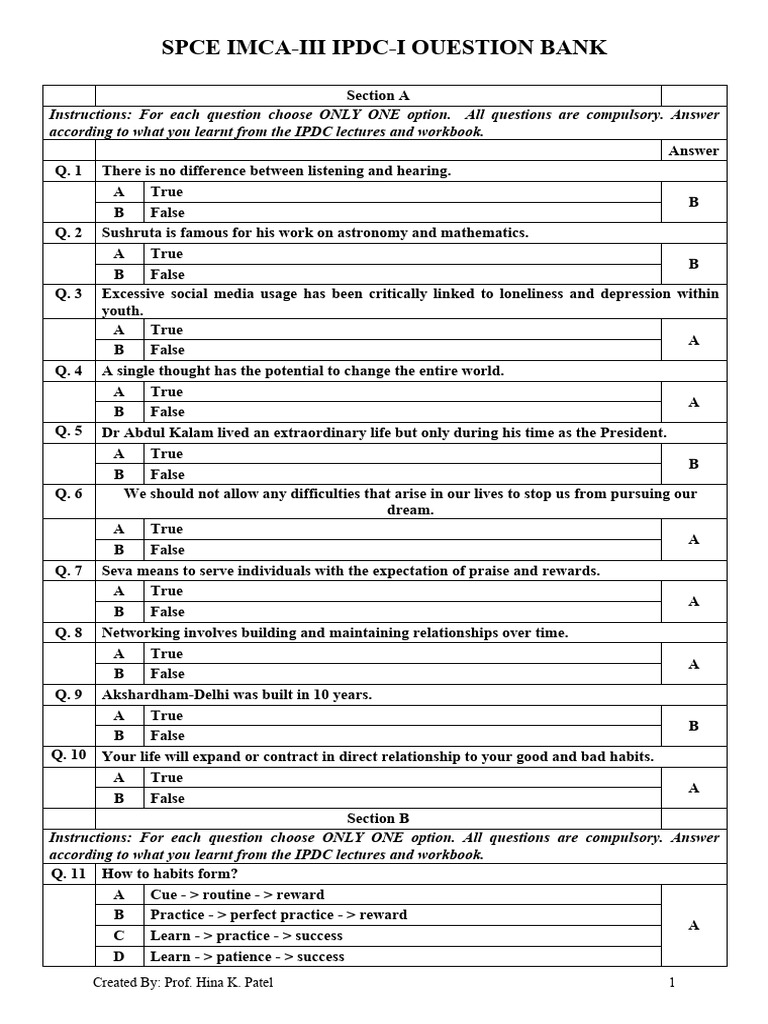 Spce Imca-Iii Ipdc-I Ouestion Bank: 1 Created By: Prof. Hina K. Patel | PDF