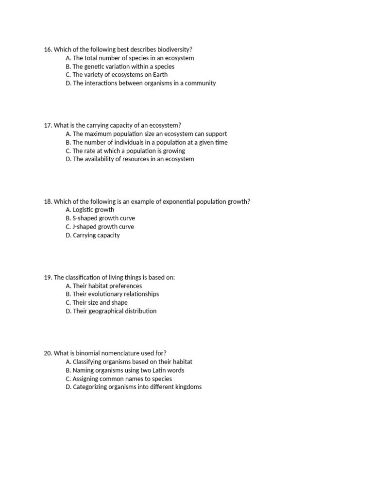 20 Item Quiz | PDF | Ecosystem | Ecological Resilience