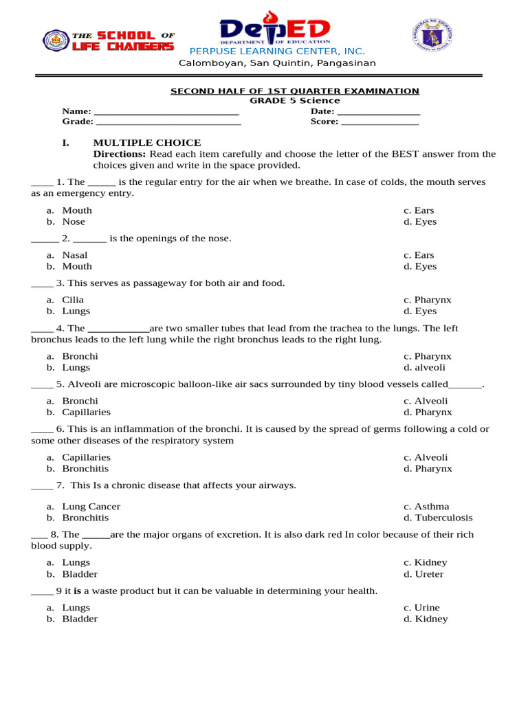 second HALF OF 1ST grade 5 SCIENCE | PDF | Lung | Respiratory System
