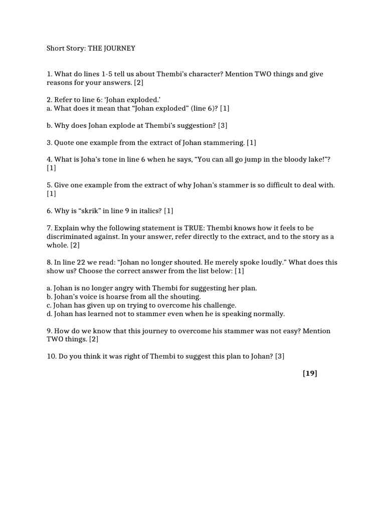 Grade 11 Short Story: The Journey Analysis | PDF