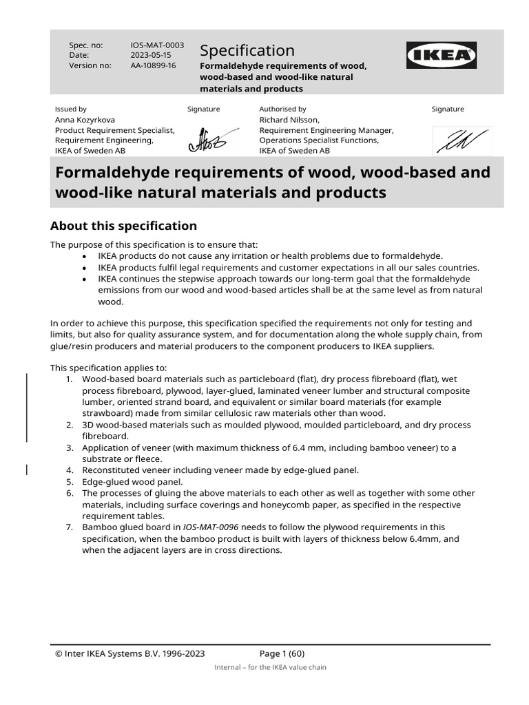 IKEA Wood Formaldehyde Specs | PDF | Plywood | Specification (Technical ...