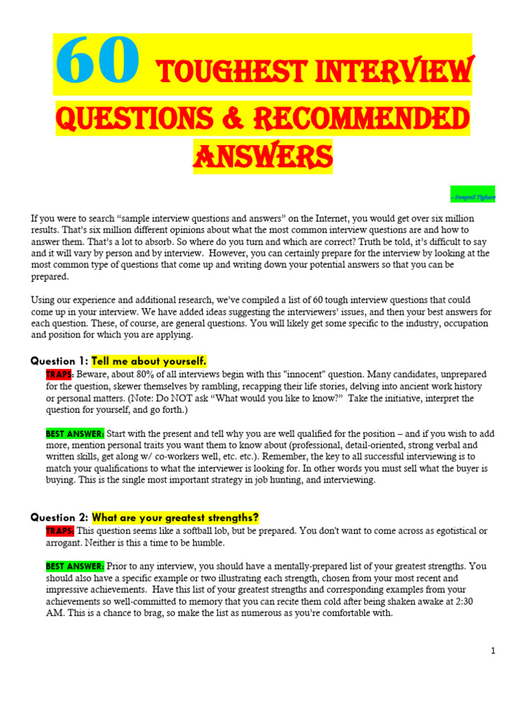 60 Toughest Interview Questions | PDF | Experience | Employment