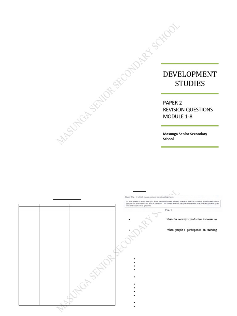 Development Studies Paper Two Revision Questions - Module 1-8 | PDF ...