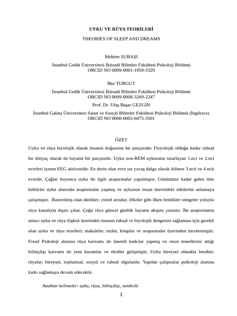 Uyku Ve Ruya Teorileri | PDF