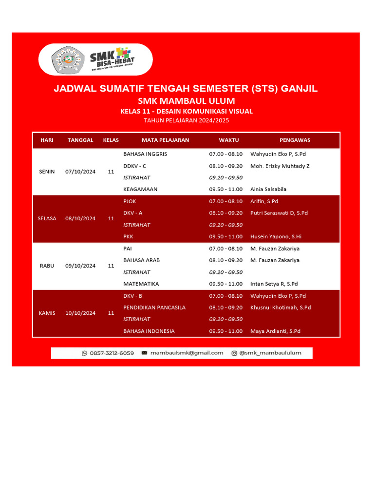 JADWAL STS KELAS 11 - Rev | PDF