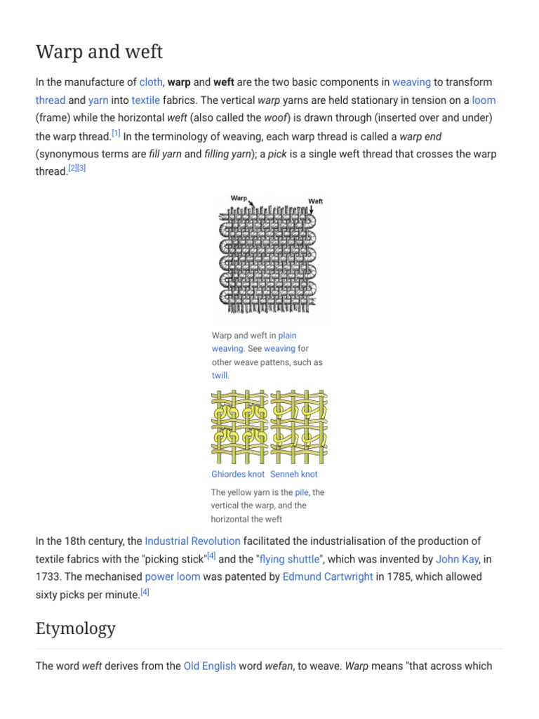 Warp and Weft - Wikipedia | PDF | Loom | Weaving