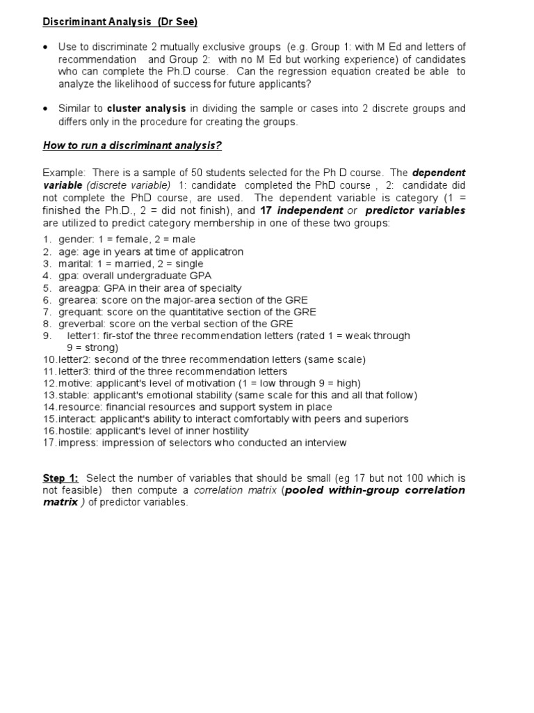 Discriminant Analysis for Ph.D. Success | PDF | Career & Growth ...