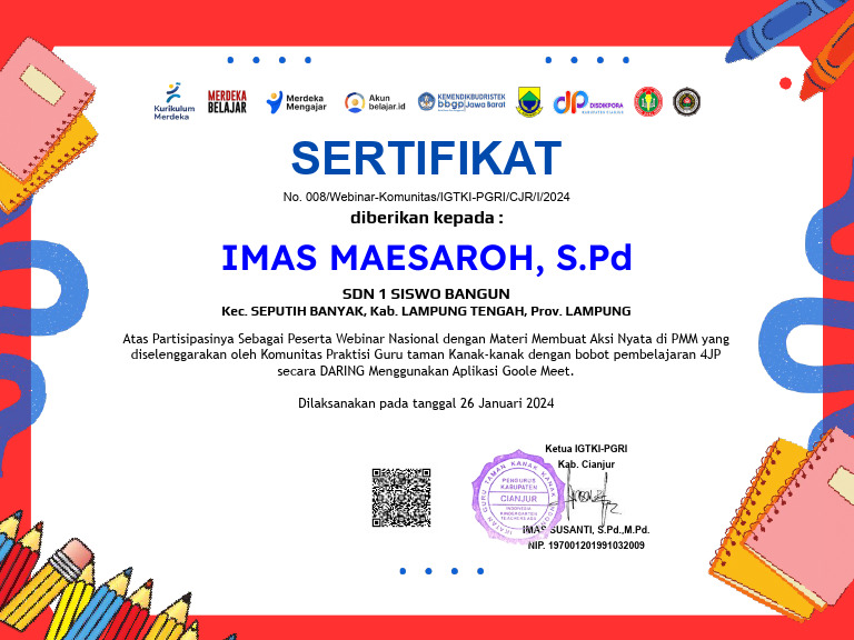 Sertifikat IMAS MAESAROH, S.PD - WebinarAksiNyataPMM | PDF