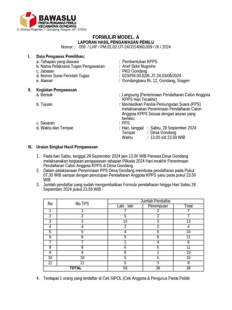 FORM A Penerimaan KPPS 2 | PDF
