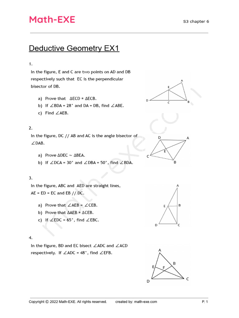 s3 ch6 Deductive Geometry Ex1 Eng | PDF | Geometry | Triangle Geometry