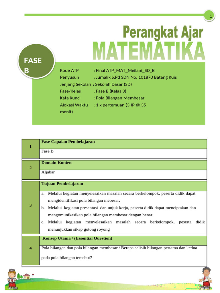 Modul Ajar Matematika (Pola Bilangan Membesar) | PDF | Karier & Perkembangan