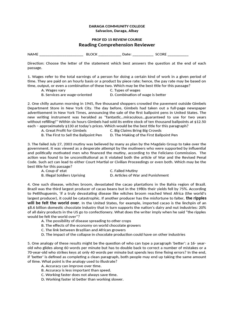 Practice Test Reading Comprehension | PDF | Air Traffic Control | Odor