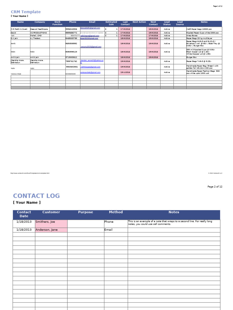 CRM Template | PDF | Office Equipment | Stationery