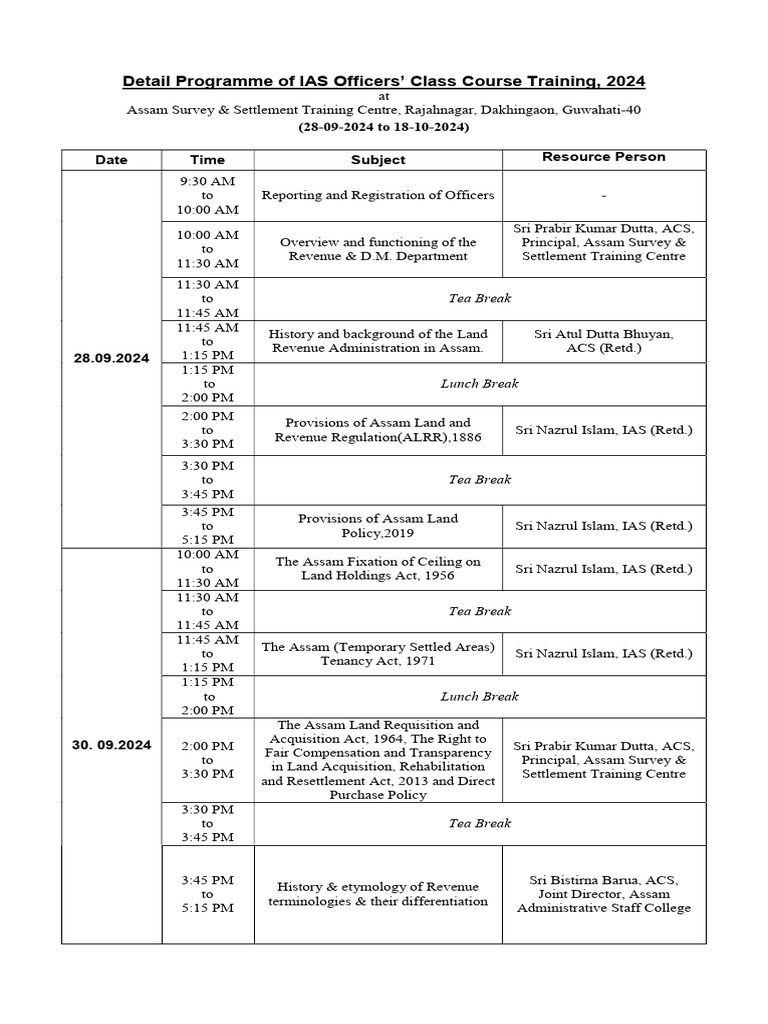 Detailed Training Schedule - Ias Officers' Class Course Training, 2024 ...