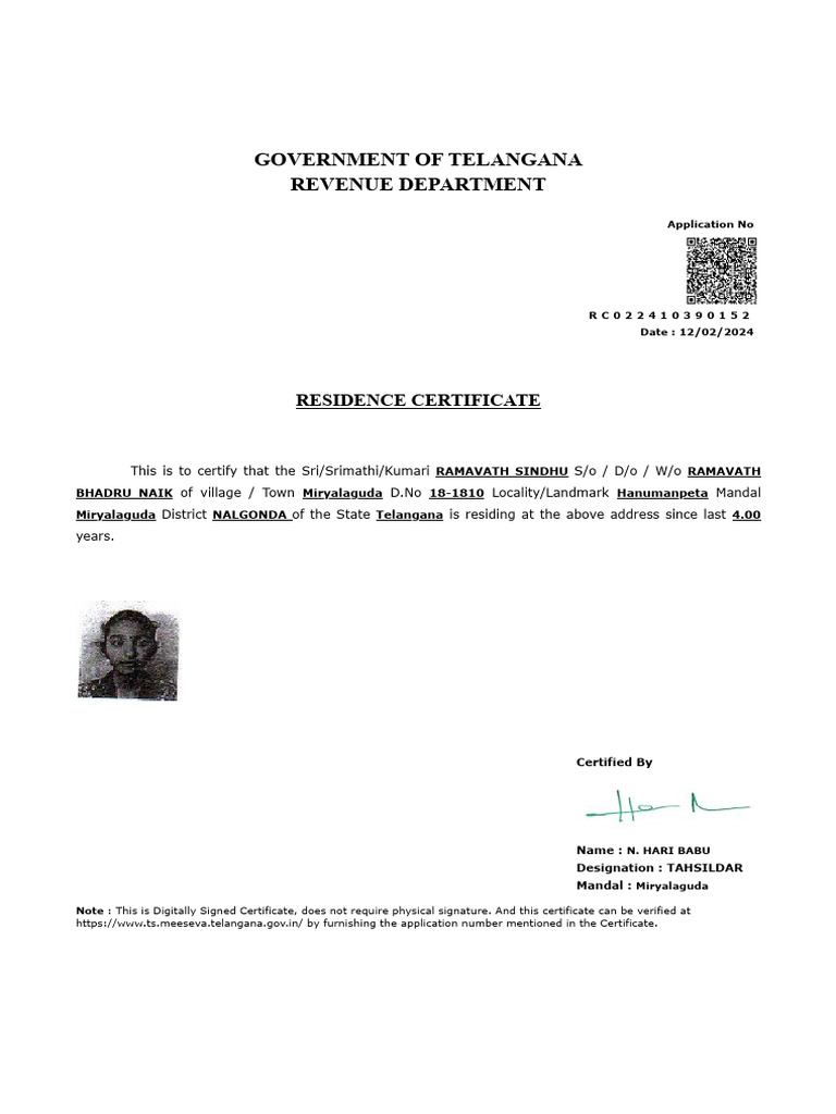 Residence Certificate | PDF
