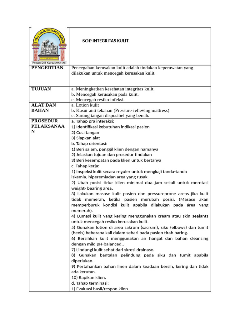 Sop Integritas Kulit | PDF | Kesehatan Holistik | Sains & Matematika