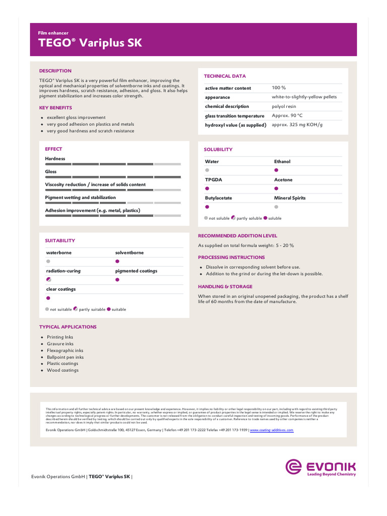 VariPlus SK TDS EN EN TDS PV 52000711 en GB WORLD | PDF | Ink | Solubility