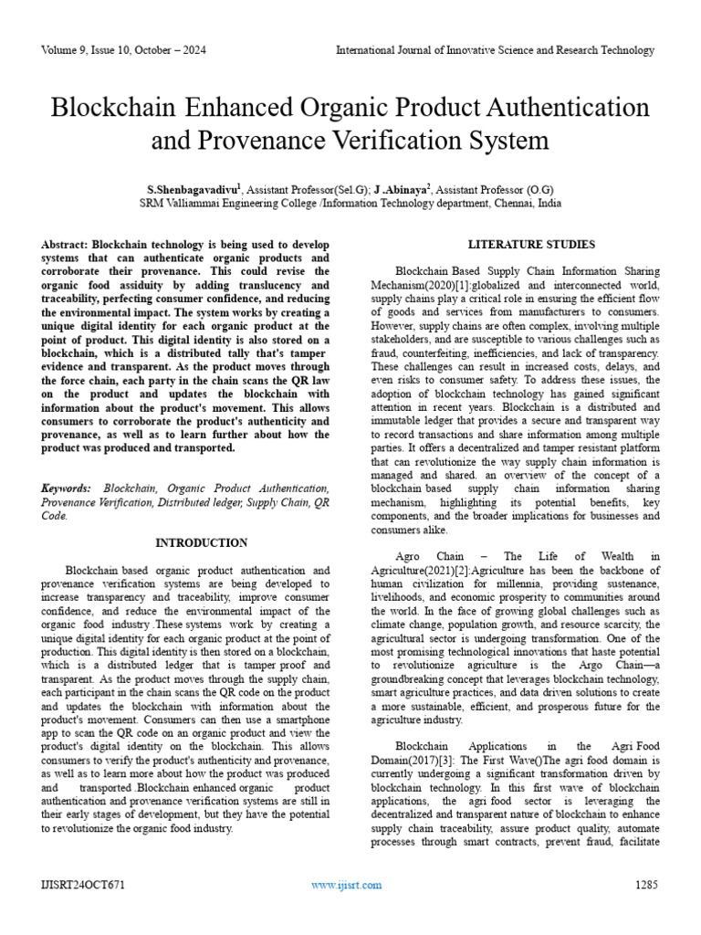 Blockchain-Enhanced Organic Product Authentication and Provenance Verification System | PDF ...