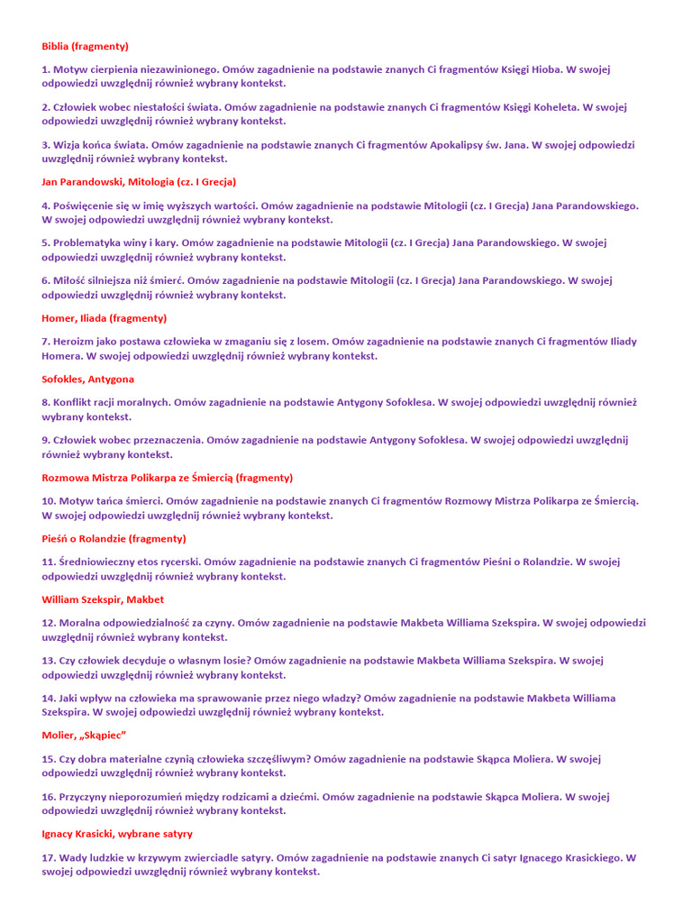 Język Polski - Pytania Jawne | PDF