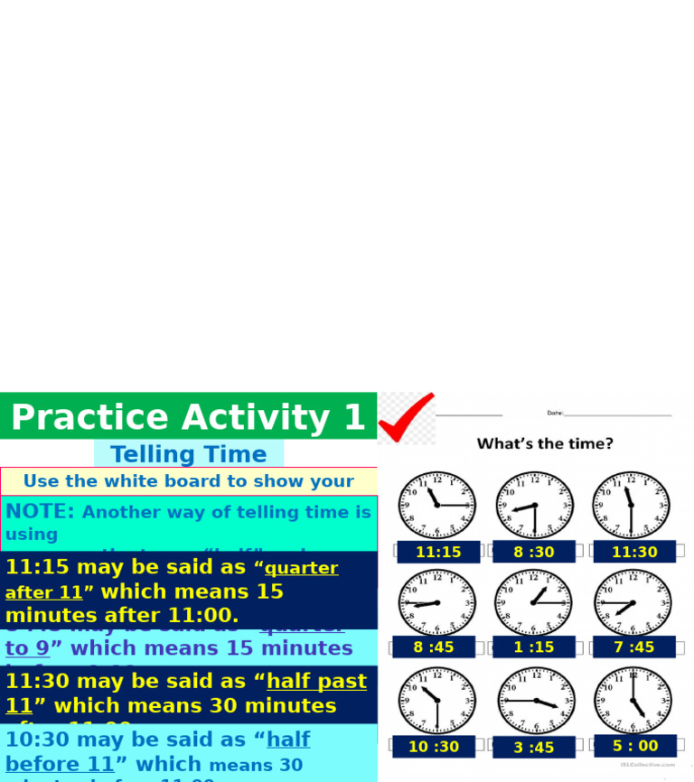 Practice Activity Telling Time | PDF | Career & Growth | Language Arts ...